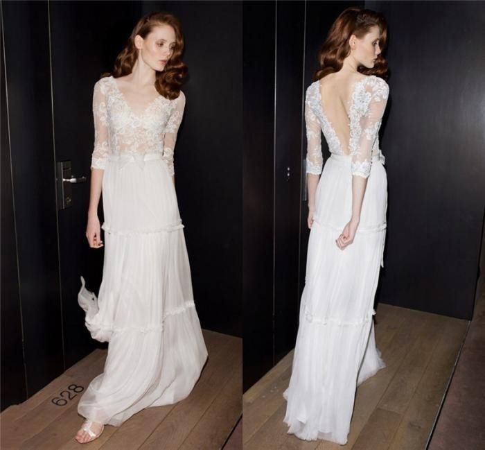 Fashion Backless Embroidery Lace Splice Dress on Luulla